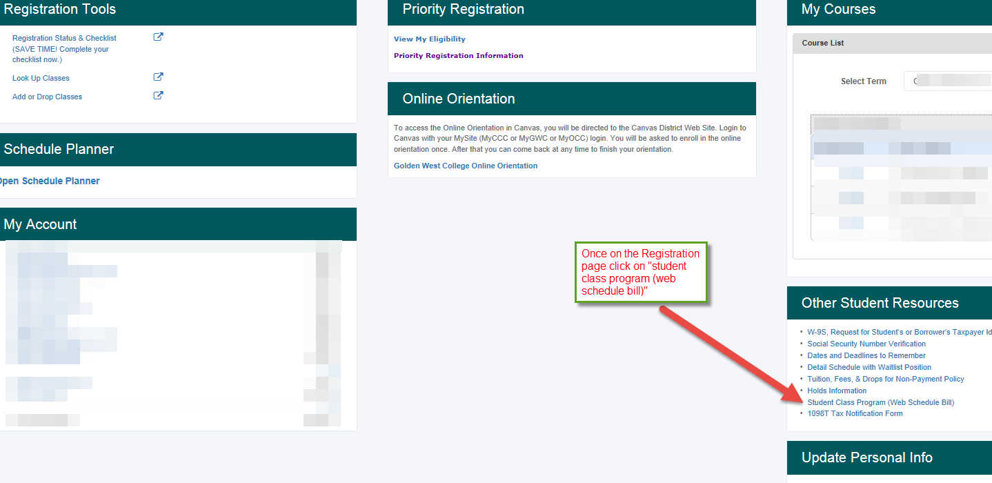 How to find your Class Schedule/ Web Schedule Bill